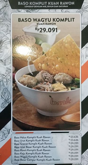 Menu at Baso Malang Karapitan restaurant, Bekasi Regency, Jl. KH. Noer ...