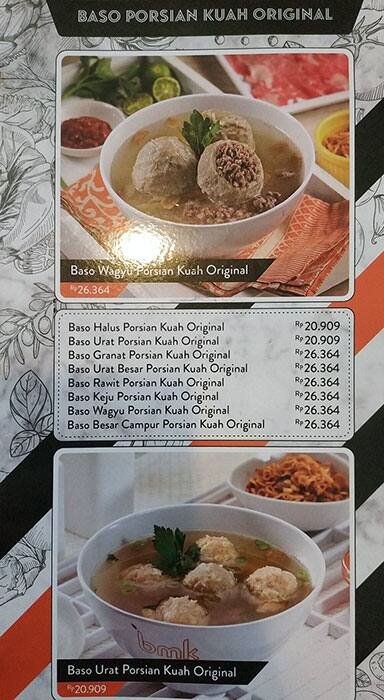 Menu at Baso Malang Karapitan restaurant, Jakarta, Blok M Square Lt. 5
