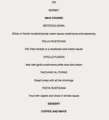 Menu at La Rusticana restaurant, Edinburgh, Hobart House