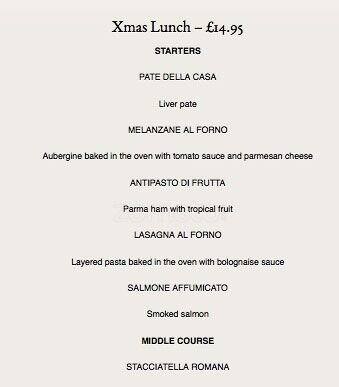 Menu at La Rusticana restaurant, Edinburgh, Hobart House