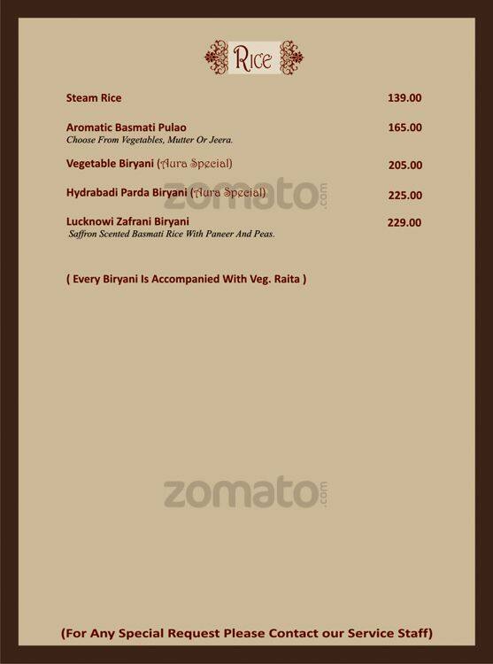 Menu at Aura, Raia, House No 596