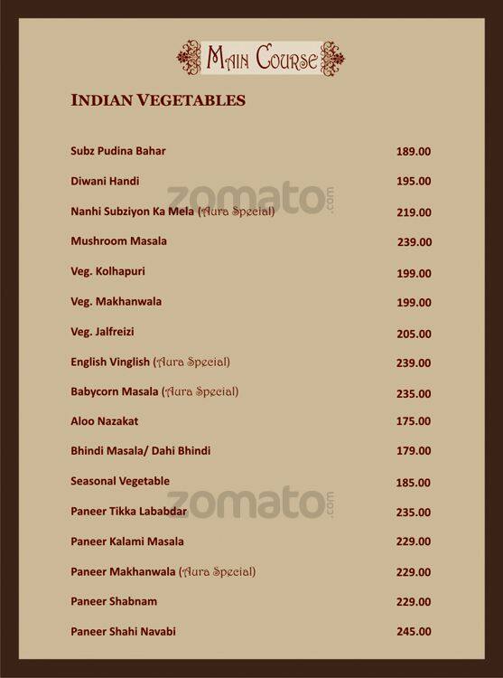 Menu at Aura, Raia, House No 596