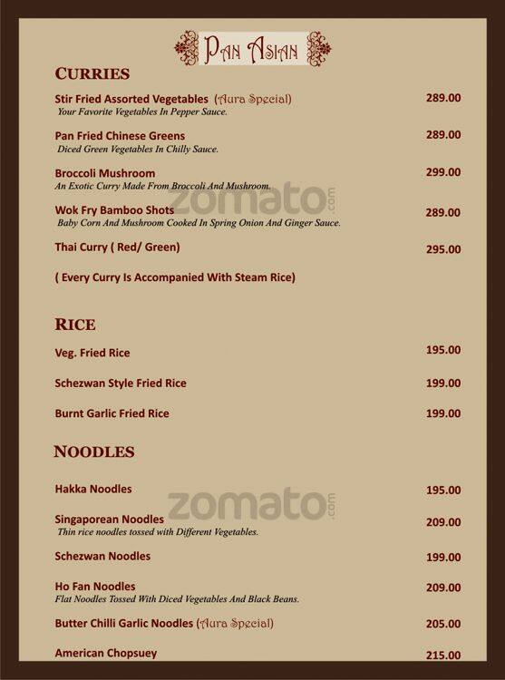 Menu at Aura, Raia, House No 596