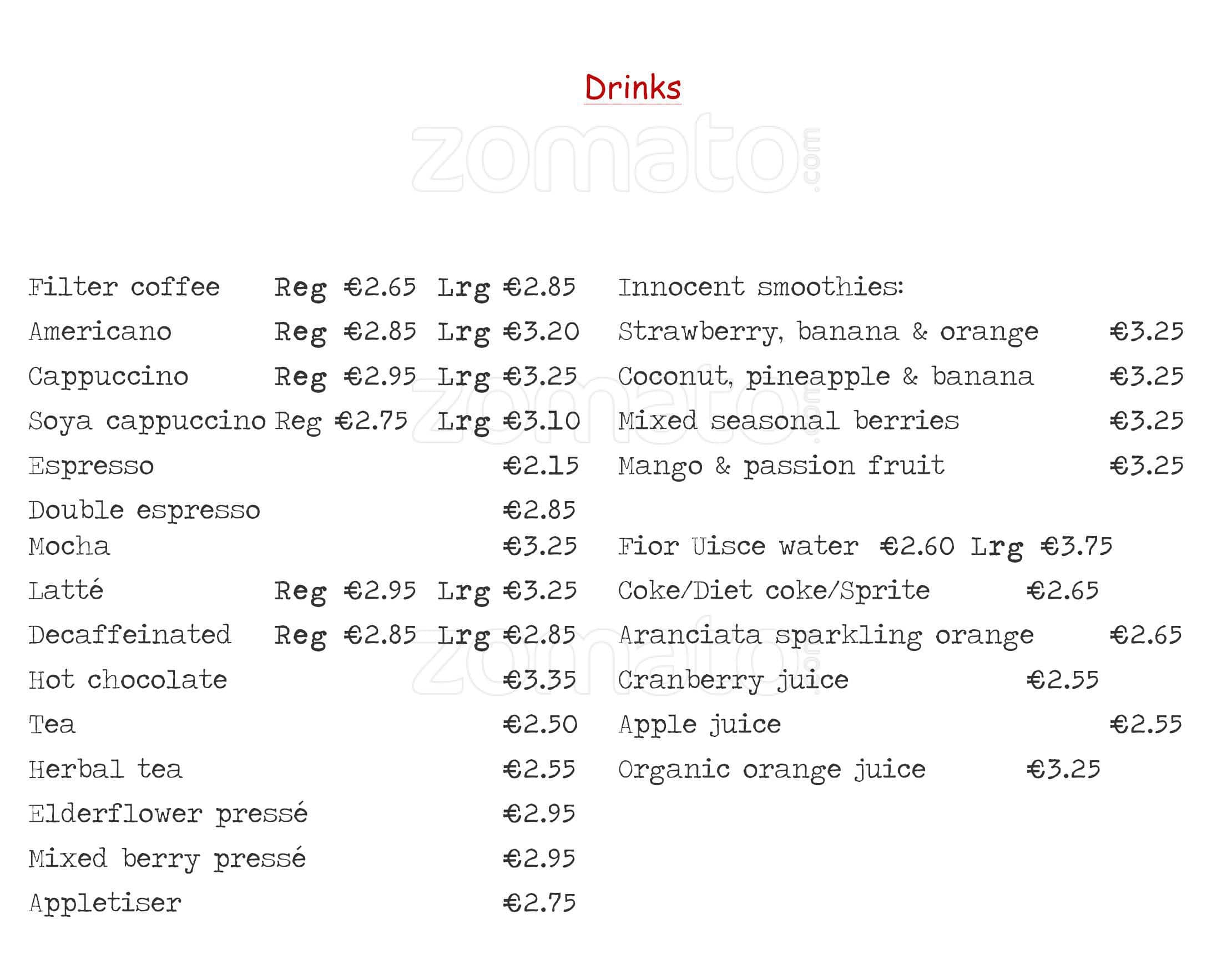 Menu at Avoca Malahide cafe, Malahide, Malahide Castle & Gardens