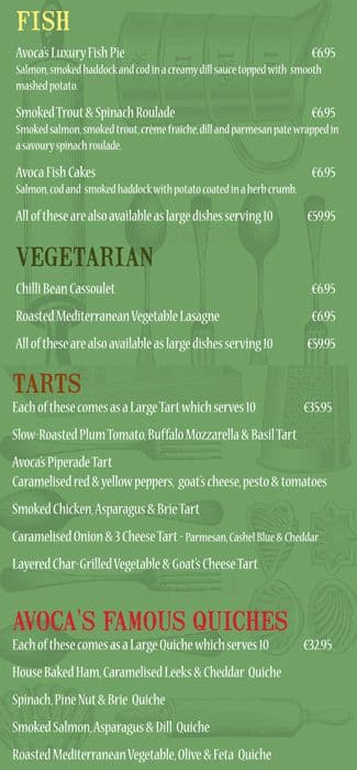 Menu at Avoca Malahide cafe, Malahide, Malahide Castle & Gardens