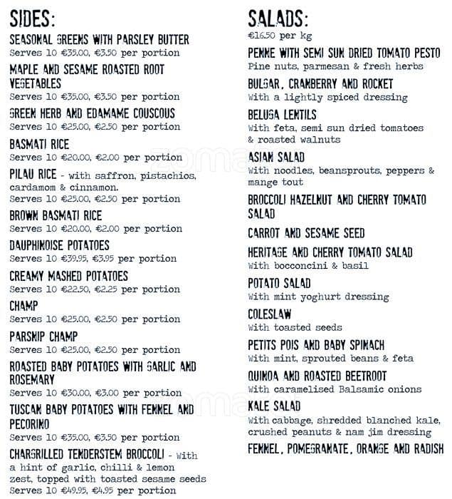 Menu at Avoca Malahide cafe, Malahide, Malahide Castle & Gardens