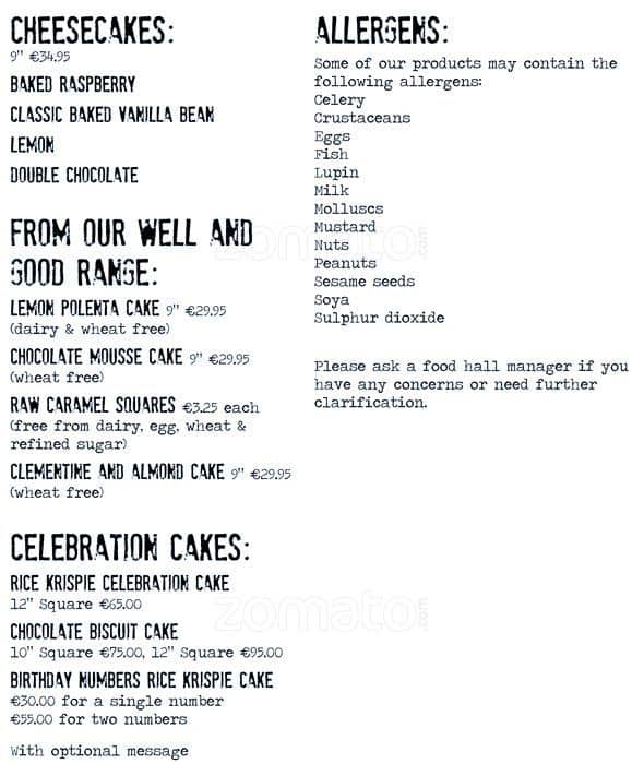 Menu at Avoca Malahide cafe, Malahide, Malahide Castle & Gardens