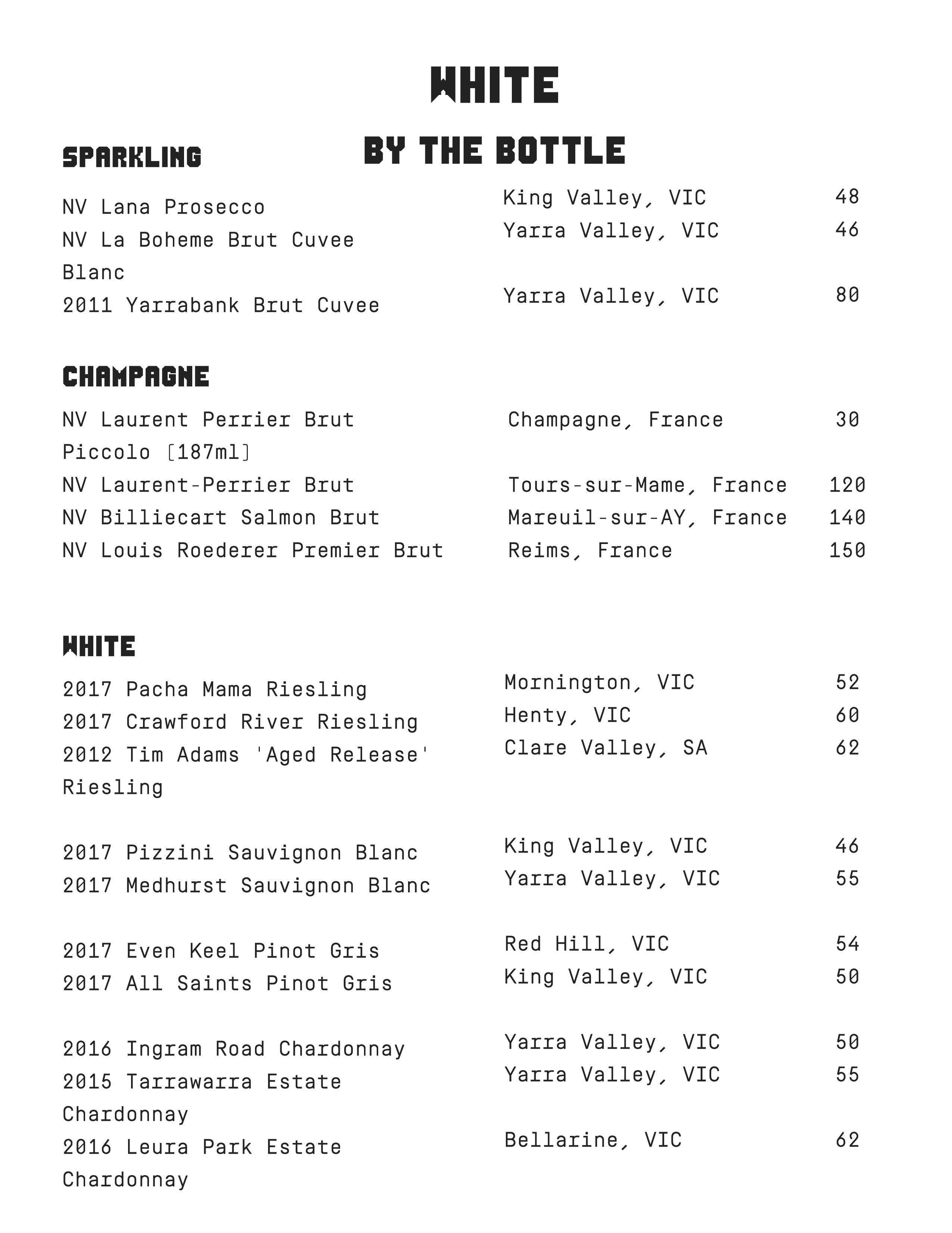 Carta de Transit Rooftop Bar, Melbourne