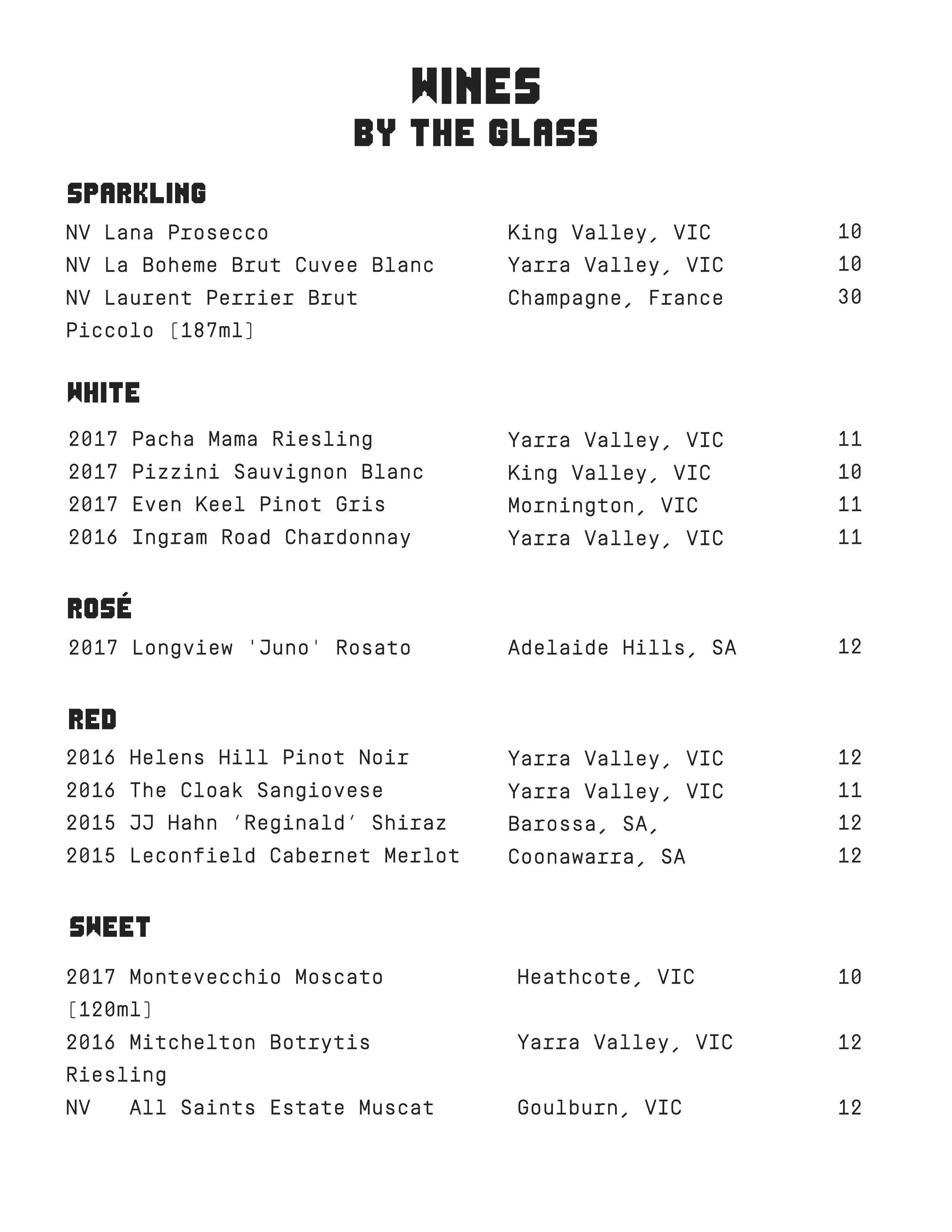 Carta de Transit Rooftop Bar, Melbourne