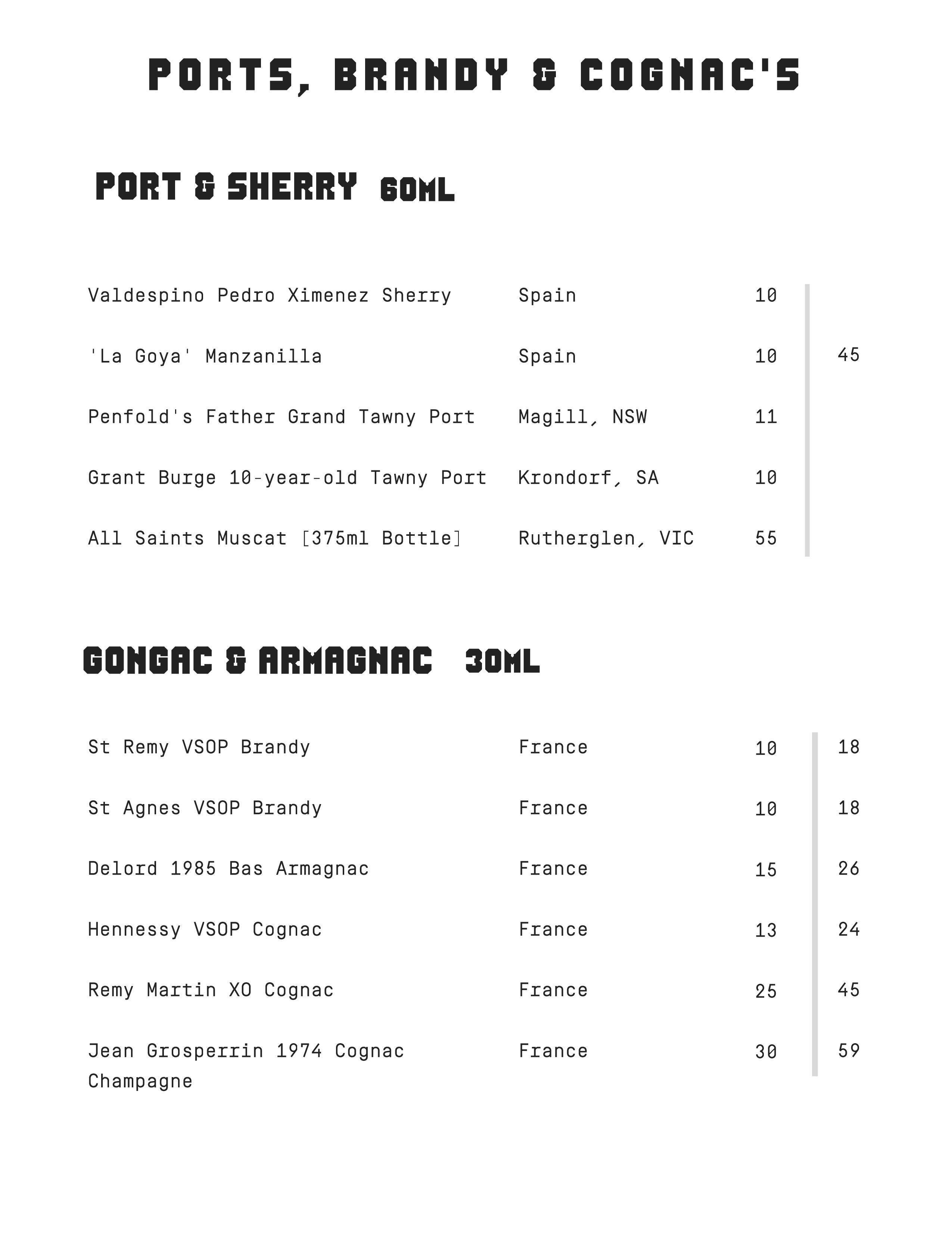 Carta de Transit Rooftop Bar, Melbourne