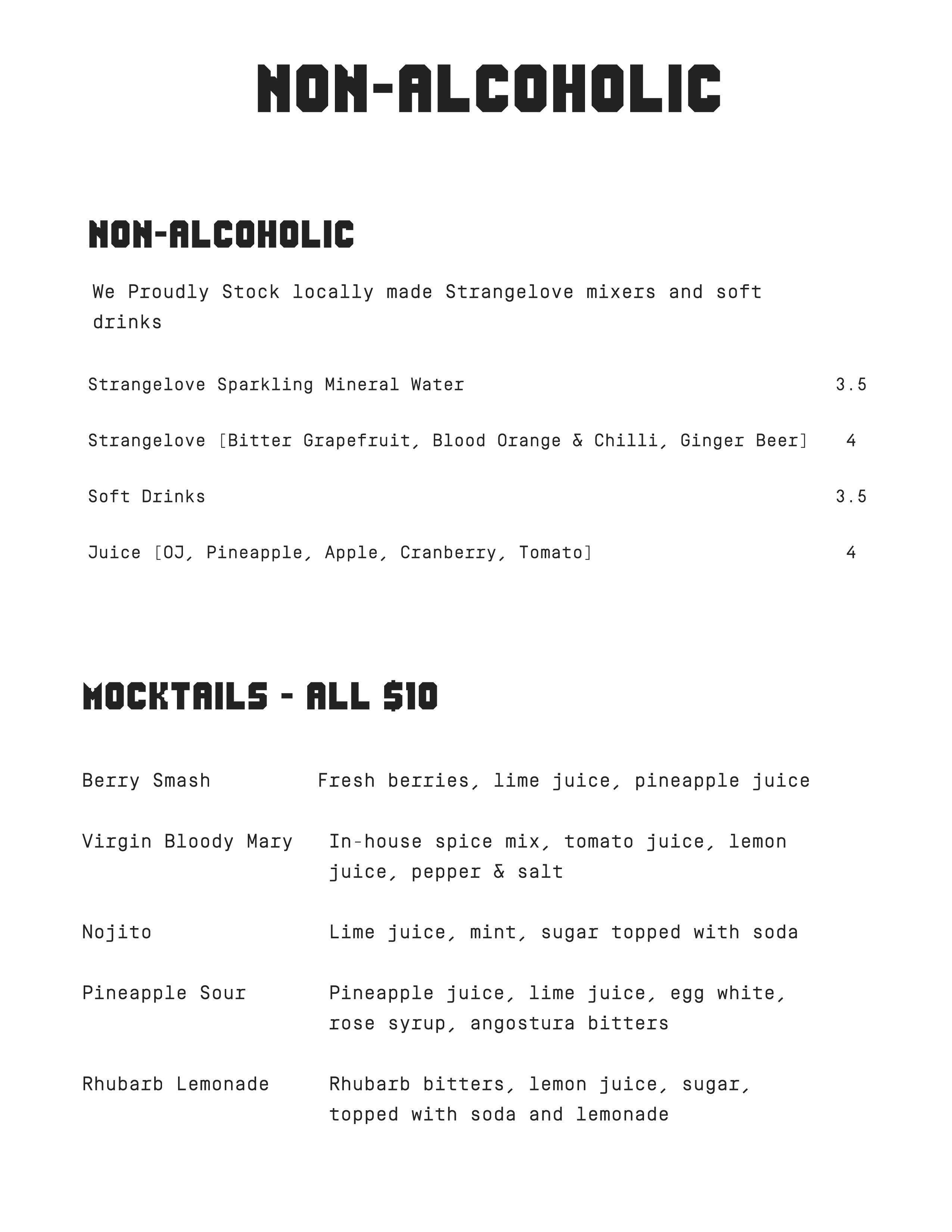 Carta de Transit Rooftop Bar, Melbourne