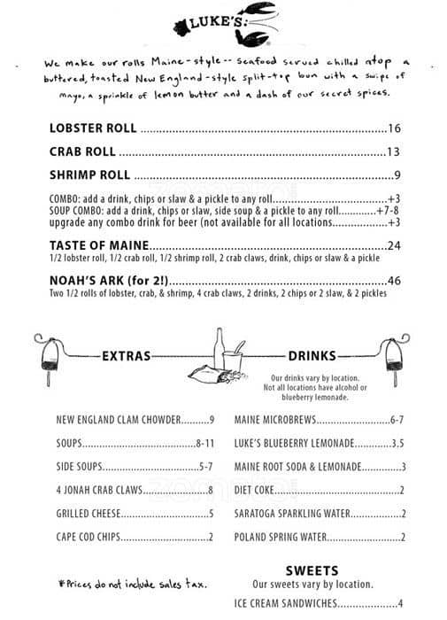 Menu at Luke's Lobster restaurant, West New York, 1 W 59th St