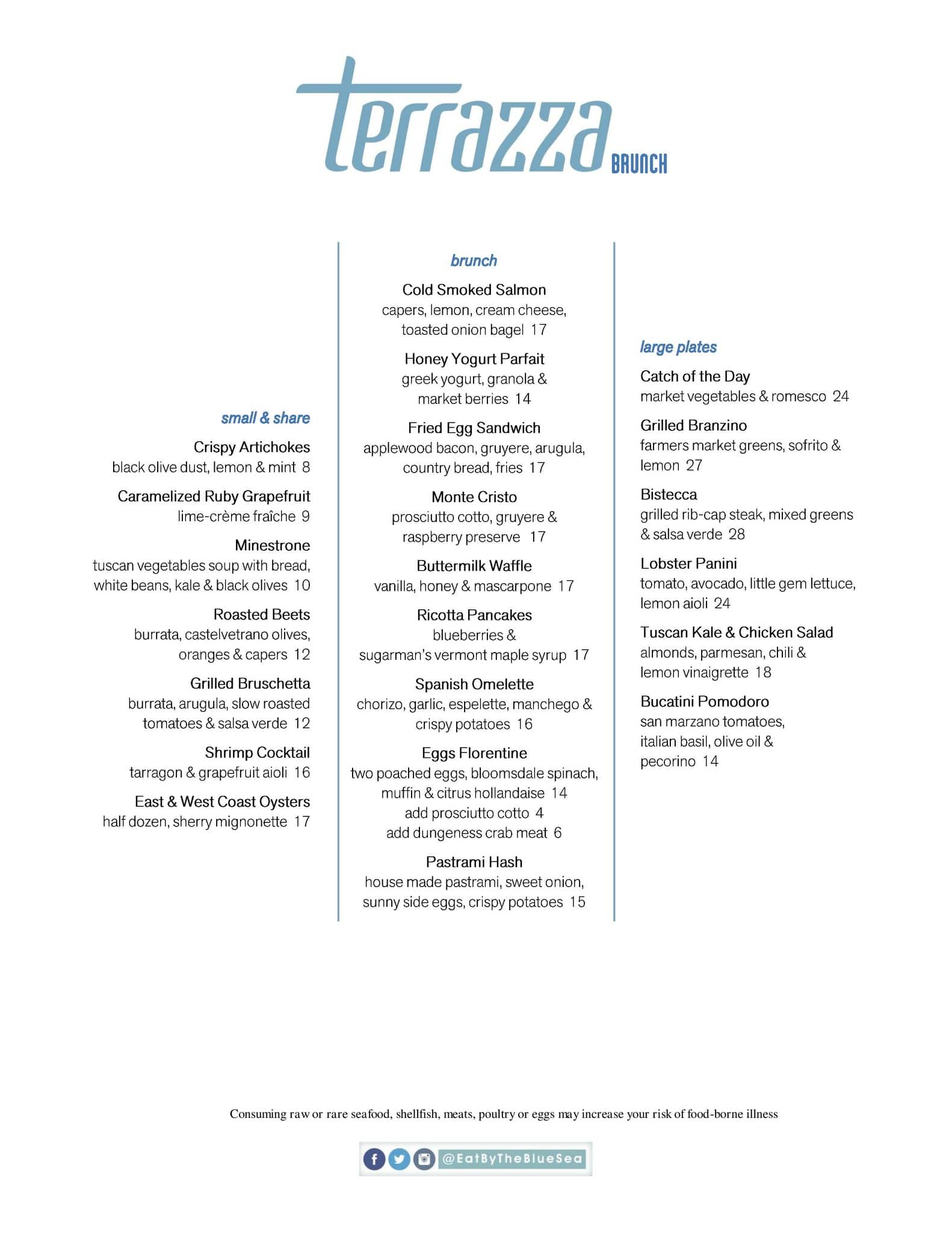 Menu at Terrazza pizzeria, Santa Monica