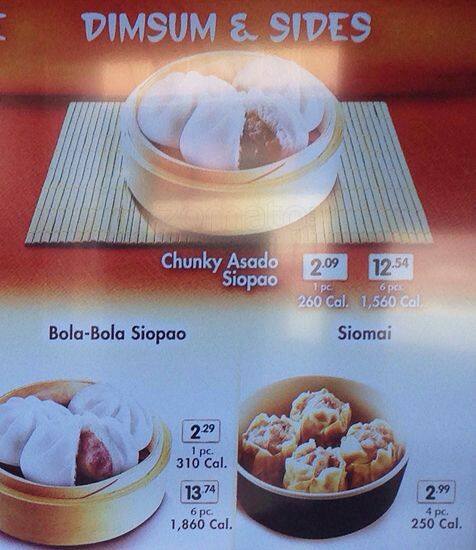 Menu at Chowking restaurant, Vallejo