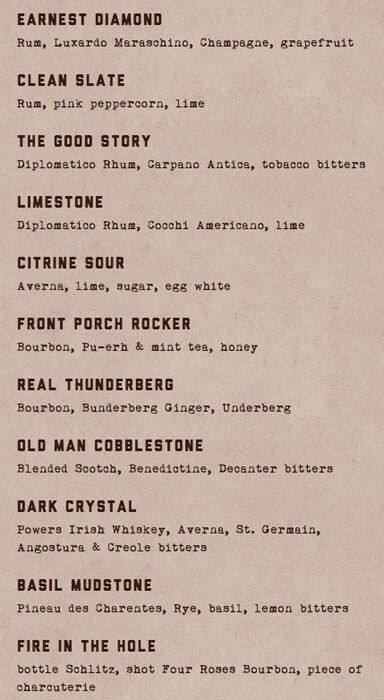 Menu at Rock Bar, San Francisco