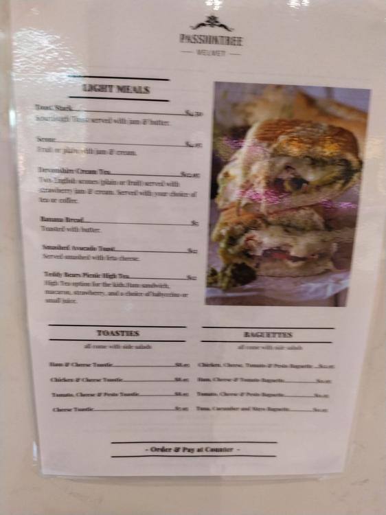 Menu at Passiontree Velvet cafe, Macquarie Park, Macquarie Shopping Centre