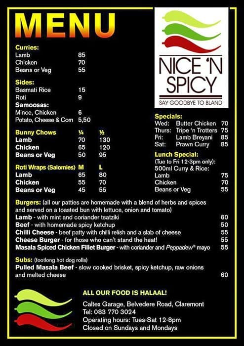 Nice n Spicy a Cape Town: Foto del Menu con Prezzi - Zomato SA