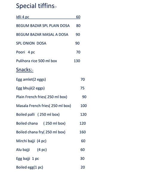 Menu at Cyber World, Hyderabad