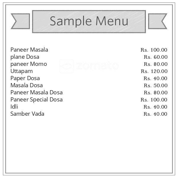 Menu of South Indian Madrasi Dosa, Mohkam Pur, Meerut