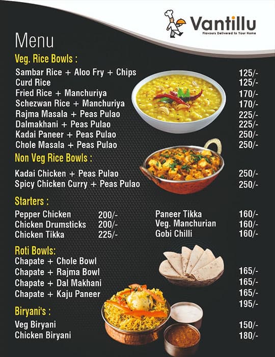 Menu of Vantillu Cloud Kitchen, Saroor Nagar, Hyderabad