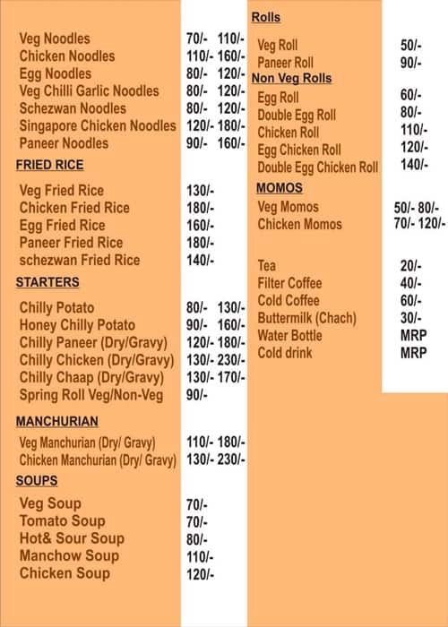 Menu of Chennai Express, Crossing Republik, Ghaziabad