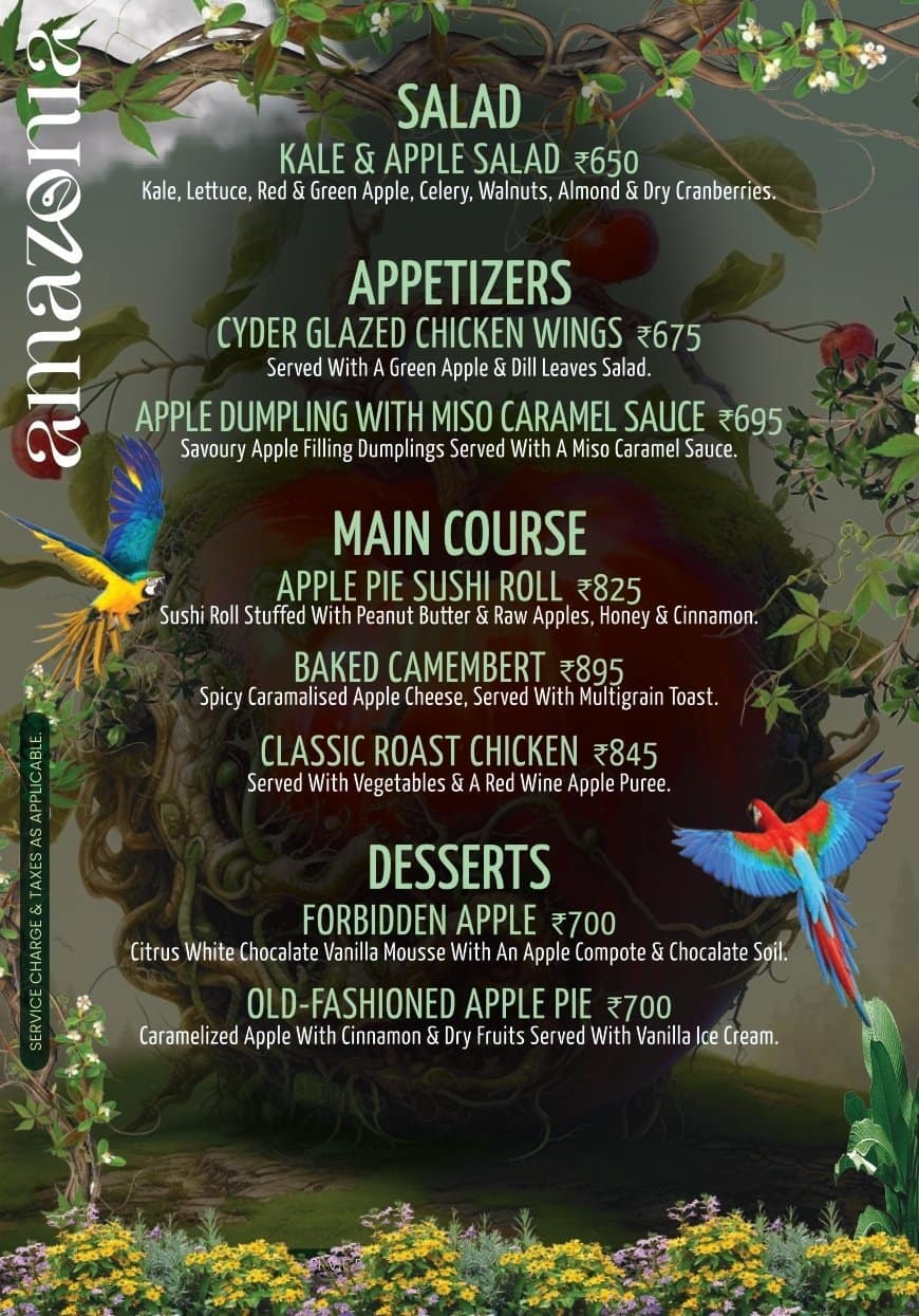 Menu of Amazonia, Bandra Kurla Complex, Mumbai