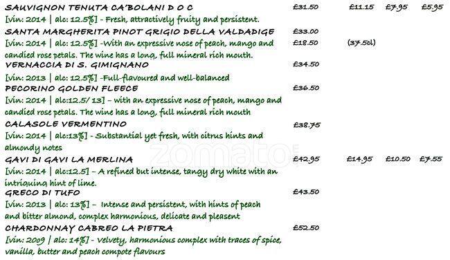 Menu at Isolabella restaurant, London, 45-46 Red Lion St