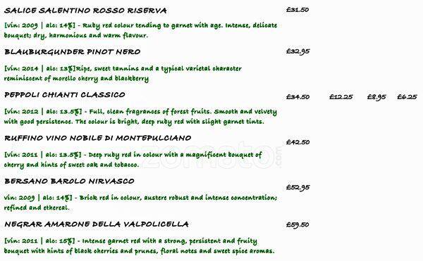 Menu at Isolabella restaurant, London, 45-46 Red Lion St