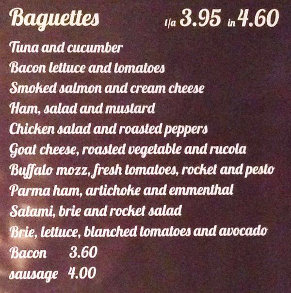 Menu at Nightingale Patisserie cafe, London