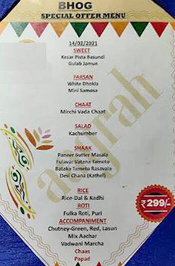Menu at Aagrah Restaurant, Ahmedabad, Aagrah Restaurant