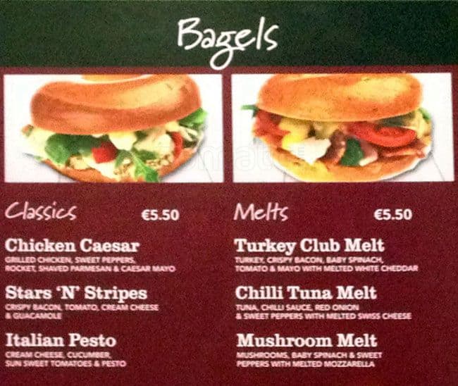 Menu at O'Briens Sandwich Cafe, Dublin, 5 Nassau St