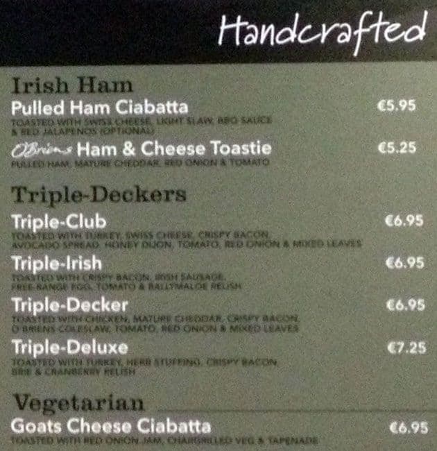 Menu at O'Briens restaurant, Navan, 19