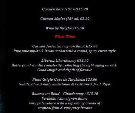 Menu at Stoop Your Head pub & bar, Skerries