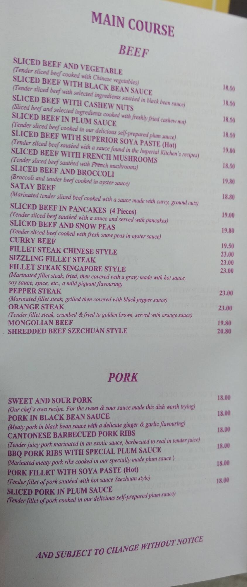 Menu at Double Bay Chinese Restaurant, Double Bay