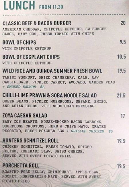 Menu at Roasting Warehouse restaurant, North Melbourne