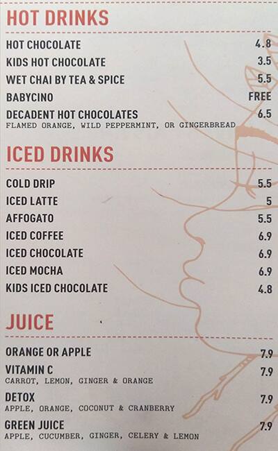 Menu at Roasting Warehouse restaurant, North Melbourne