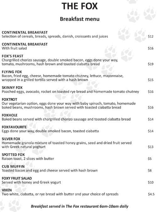 Menu at Adelaide Inn restaurant, North Adelaide