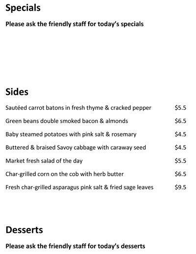 Menu at Adelaide Inn restaurant, North Adelaide