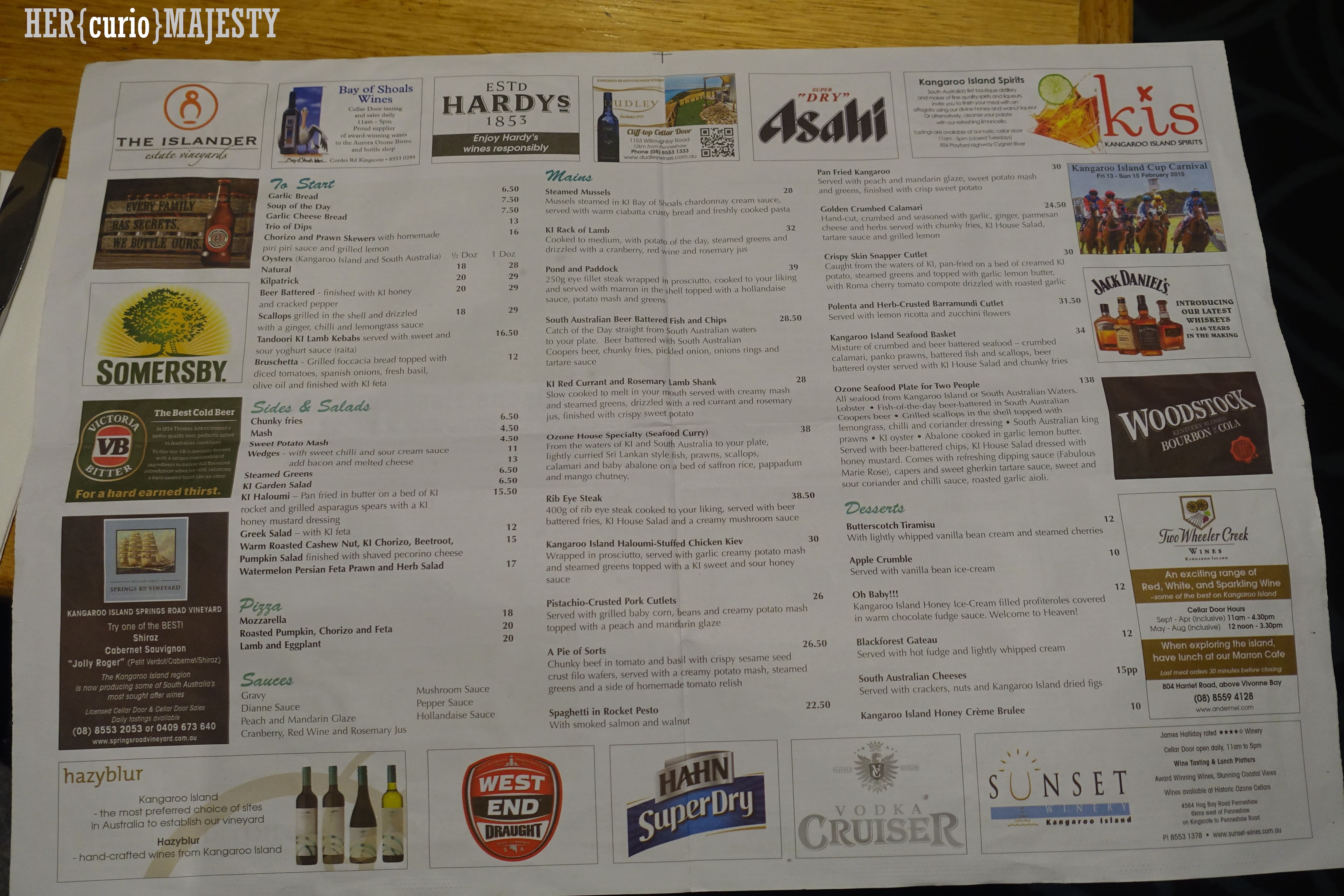 Menu at Ozone Hotel pub & bar, Kingscote