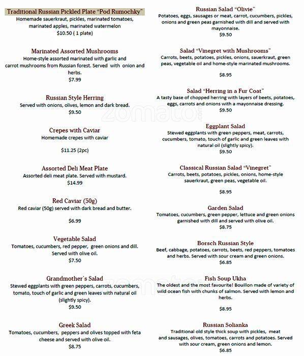 Russian House Restaurant Menu, Menu for Russian House Restaurant ...