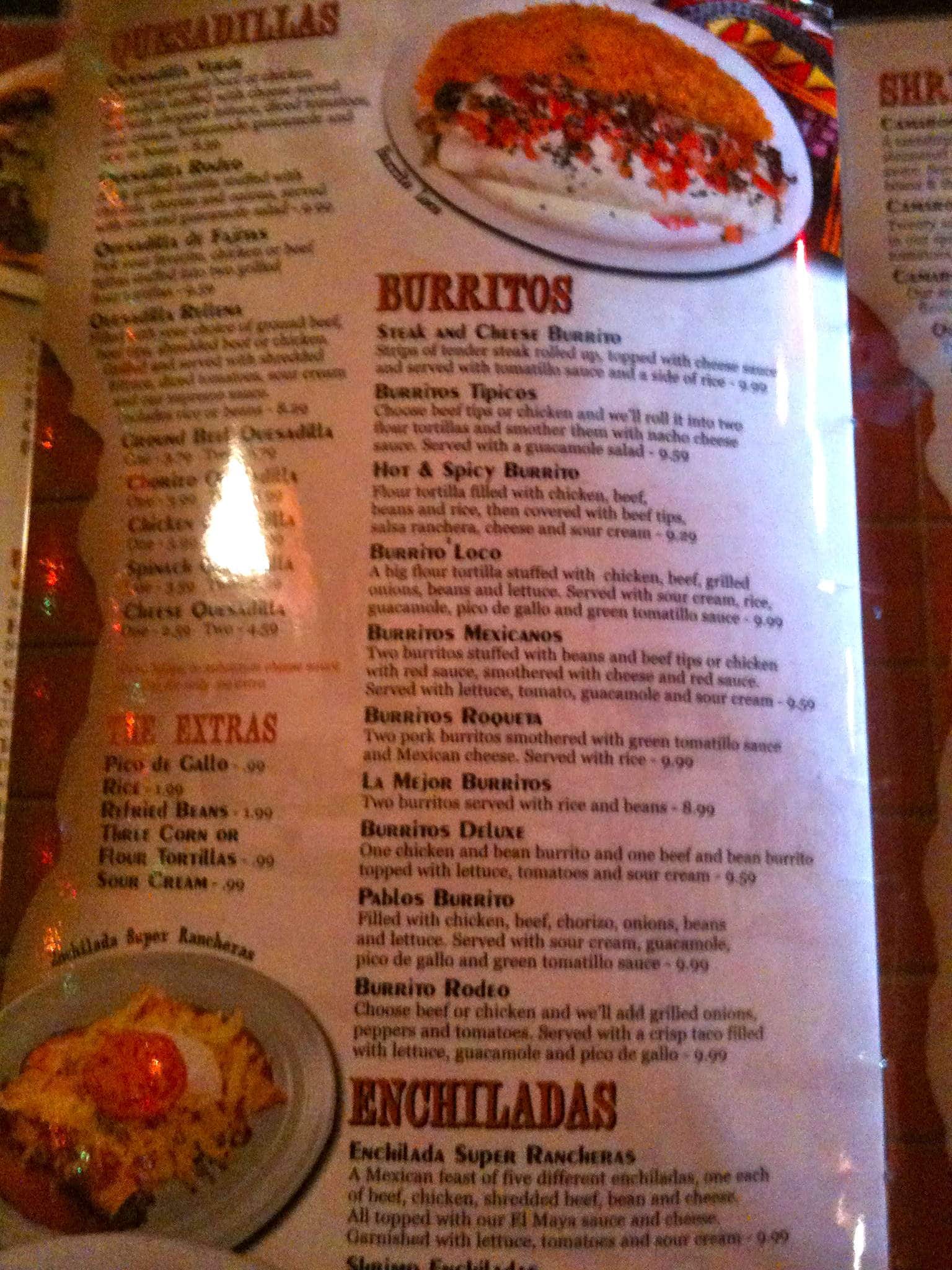 Menu at El Rodeo restaurant, Zionsville, Whitestown Pkwy