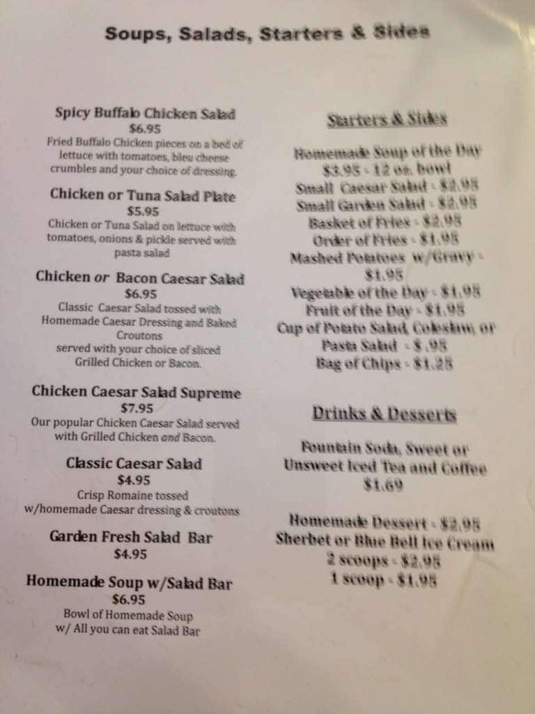Menu at Cathy's Boardwalk Cafe, Salado