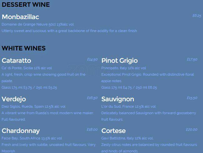 Menu at Blue Harbour restaurant, Bromley
