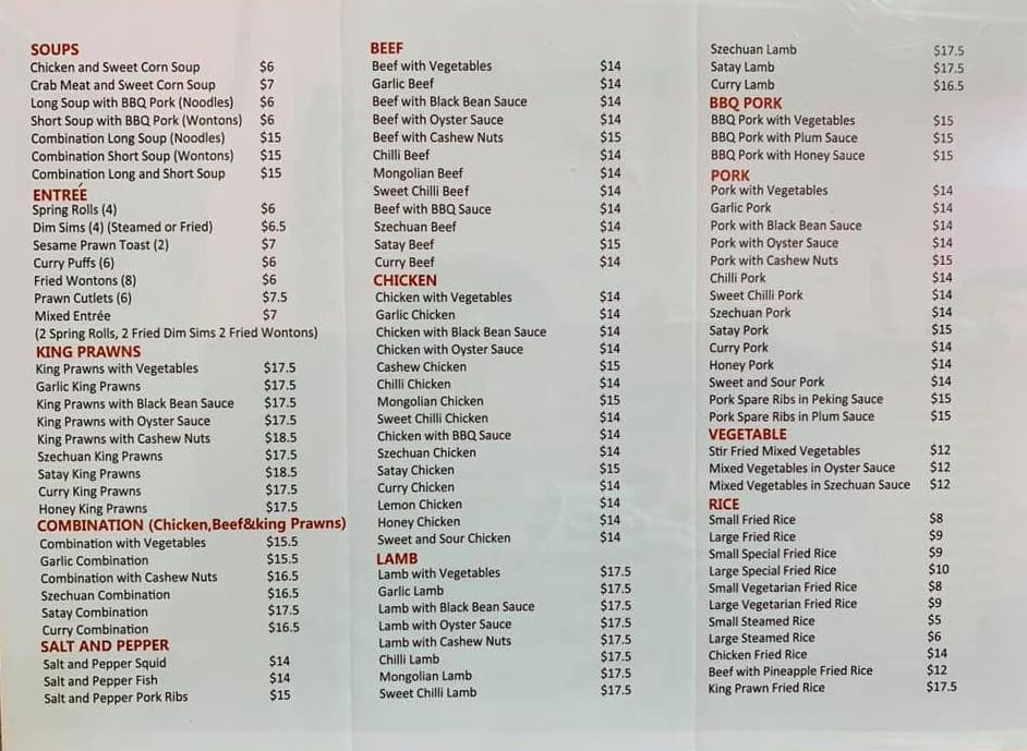 Menu at Manly House Chinese Takeaway fast food, Manly West