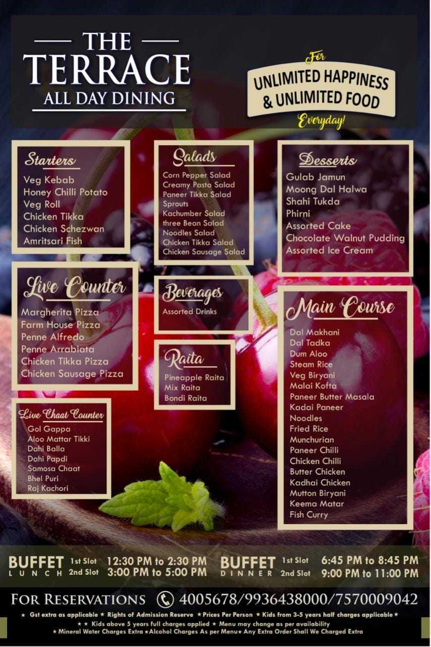 Menu of The Terrace, Hazratganj, Lucknow