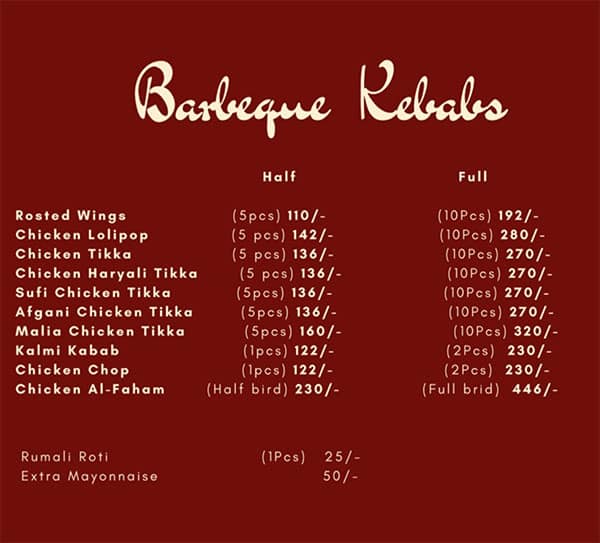 Menu at Khan Saab's Kitchen, Hyderabad