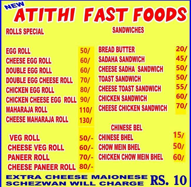 Menu of Atithi Fast Foods, Palghar, Mumbai