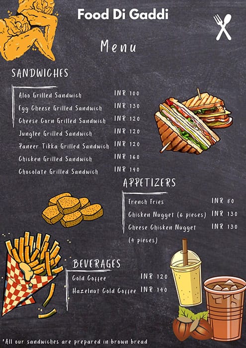 Menu of Food Di Gaddi, Undri, Pune