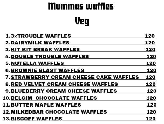 Menu of Mumma’s Pancake, Hill Road, Bandra West, Mumbai