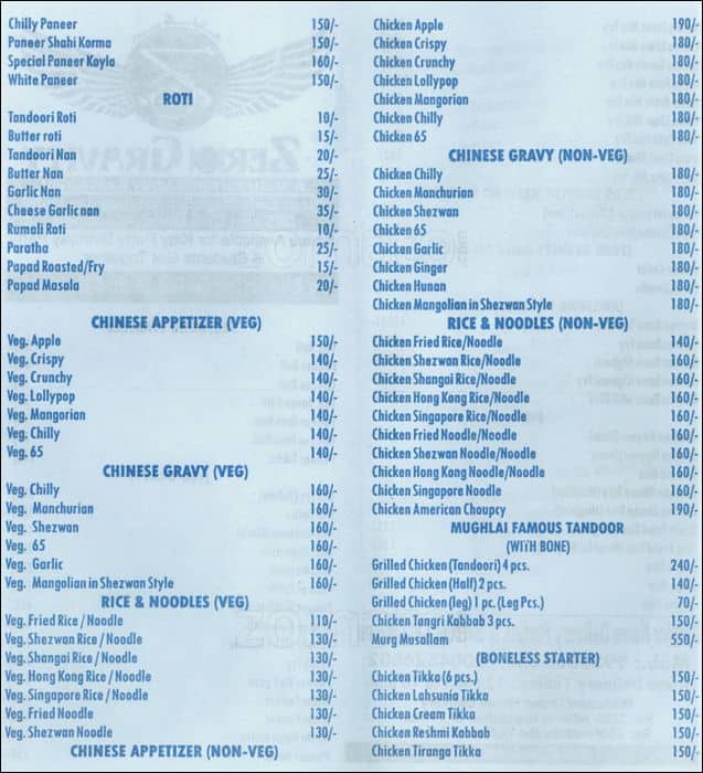 Zero Gravity Menu, Menu for Zero Gravity, Civil Lines, Allahabad - Zomato